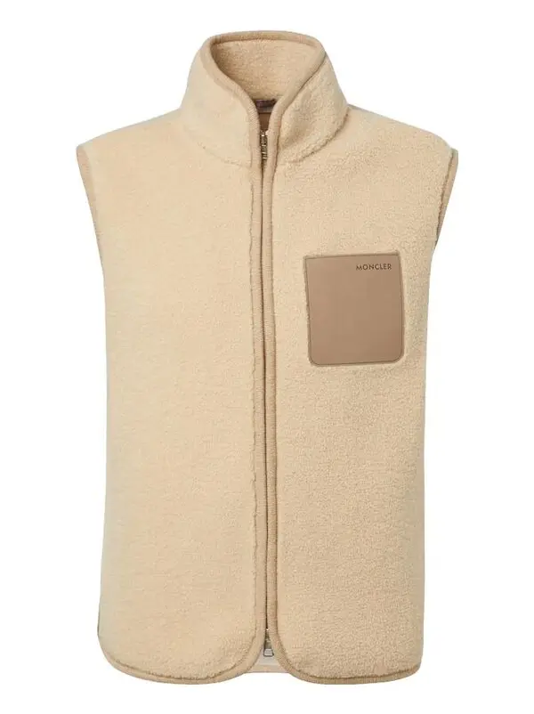 Moncler Leather-trimmed Teddy Vest - Beige