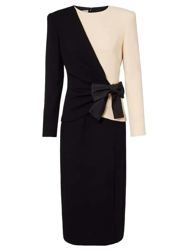 Valentino Garavani Silk-trimmed Virgin Wool Midi Dress - Black
