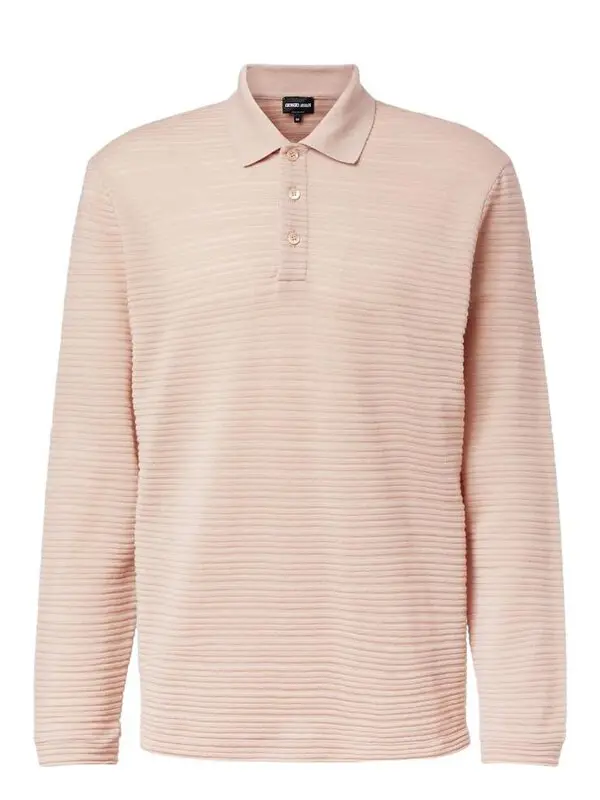 Giorgio Armani Striped Virgin Wool Jersey Polo Sweater - Beige