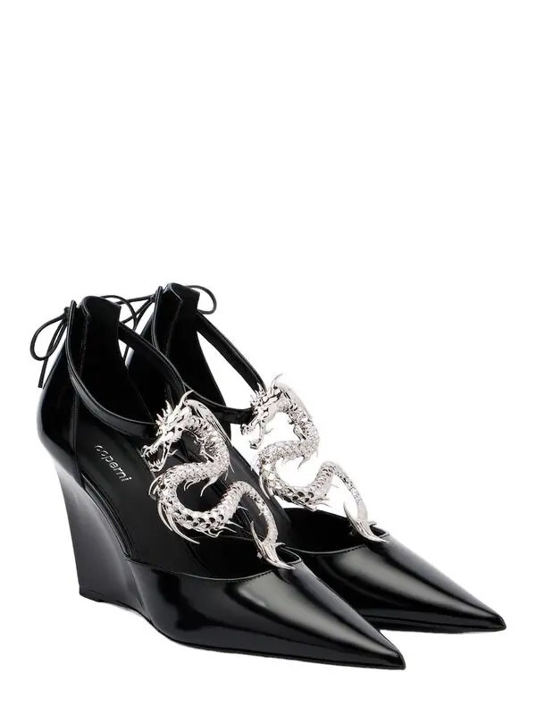 Coperni Dragon Embellished Leather Wedge Pumps - Black