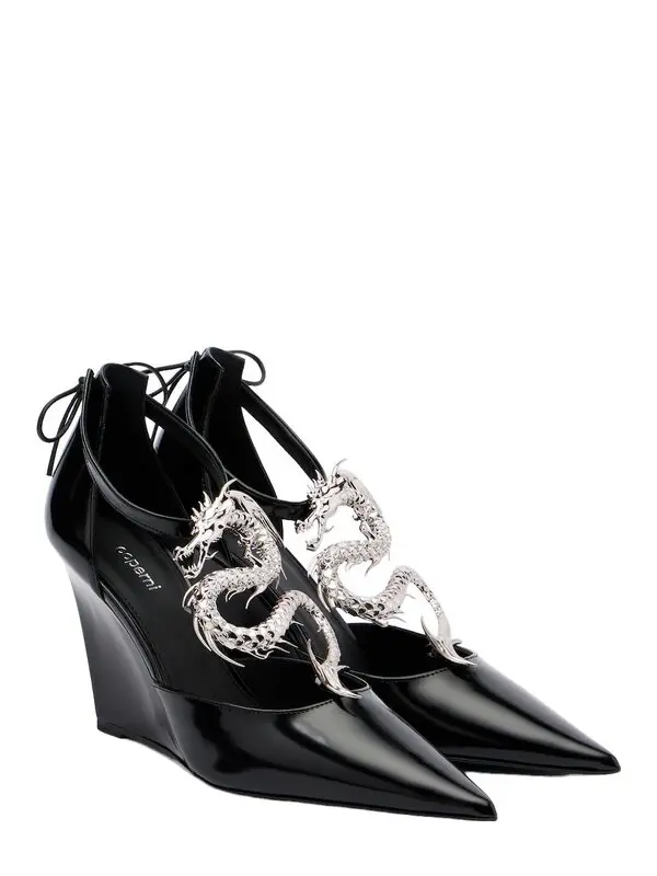 Coperni Dragon Embellished Wedge Pumps - Black