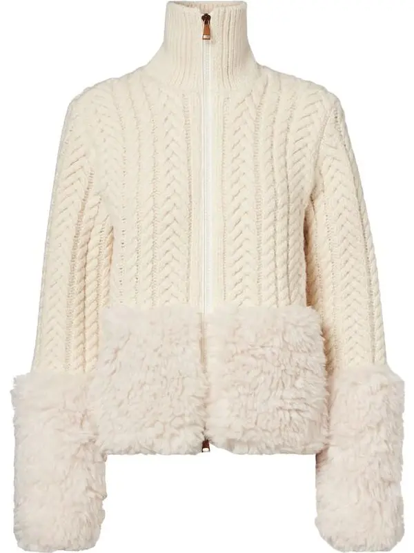 Moncler Cable-knit Wool-blend Cardigan - White