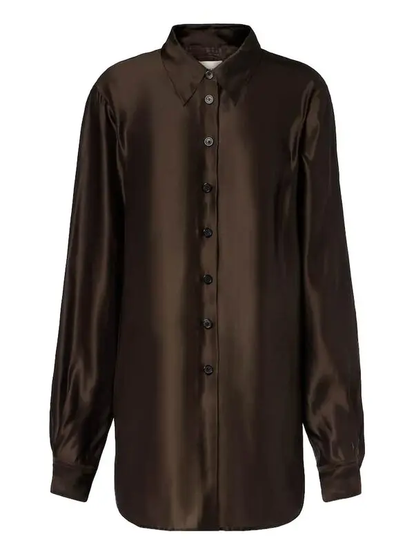 Khaite Auryn Oversized Satin Shirt - Brown
