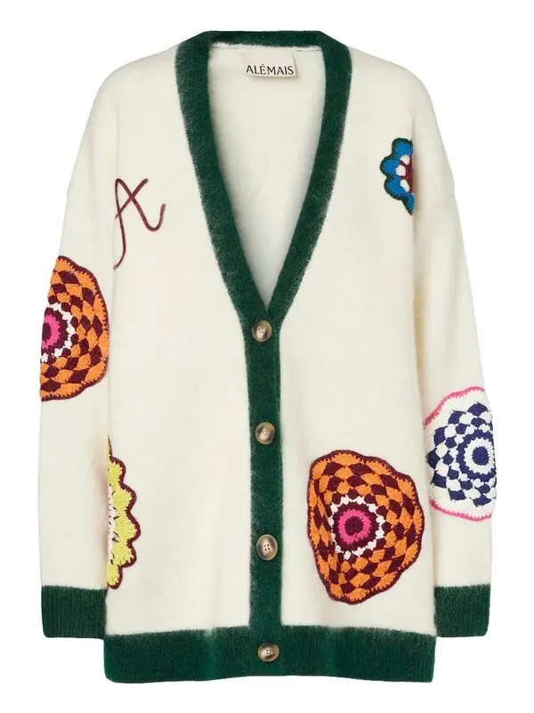 ALEMAIS Crochet Appliqué Mohair Blend Cardigan - Beige