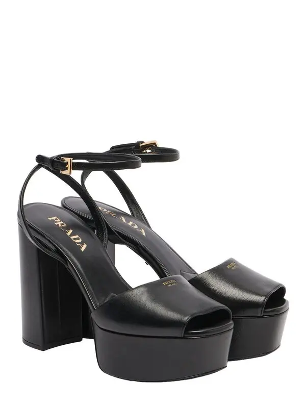 Prada Leather Platform Sandals - Black