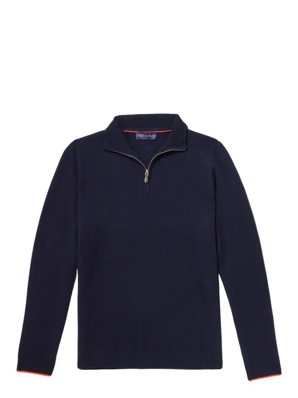 N.peal Leather-trimmed Cashmere Half-zip Sweater - Blue