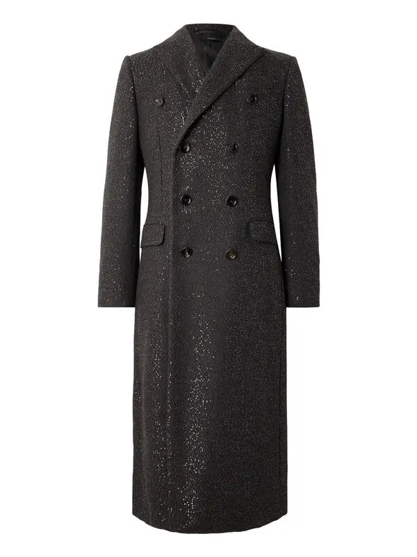 TOM FORD Double-breasted Sequin-embellished Wool-blend Twill Coat - Brown