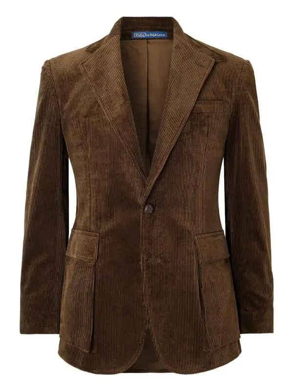 Ralph Lauren Rl67 Slim-fit Leather-trimmed Cotton-corduroy Blazer - Brown