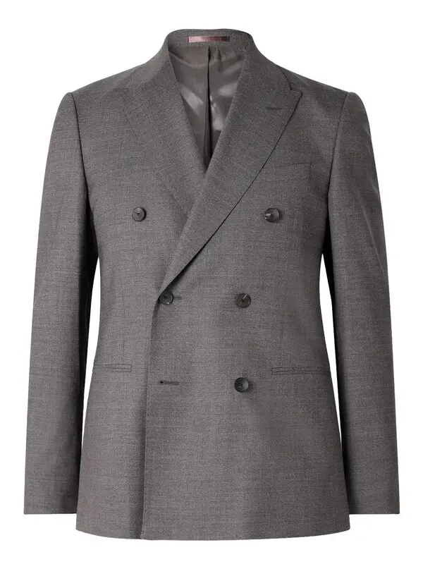 Mr P. Slim-fit Double-breasted Wool Suit Jacket - Gray