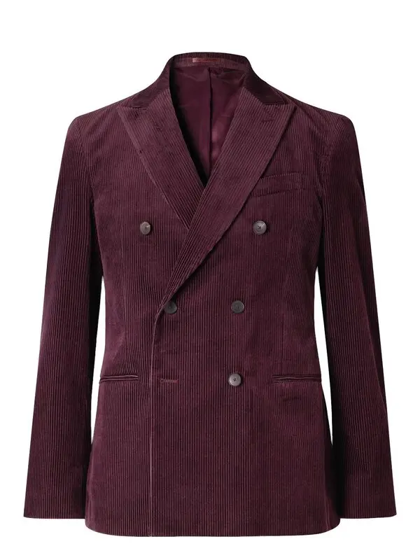 Mr P. Slim-fit Double-breasted Cotton And Cashmere-blend Corduroy Tuxedo Jacket - Purple