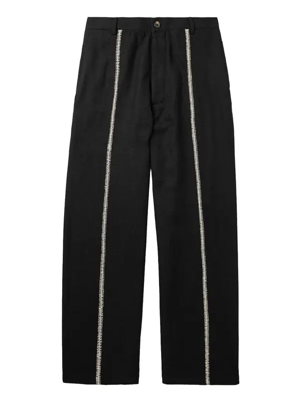 KARTIK RESEARCH Manari Straight-leg Textured-wool Trousers - Black