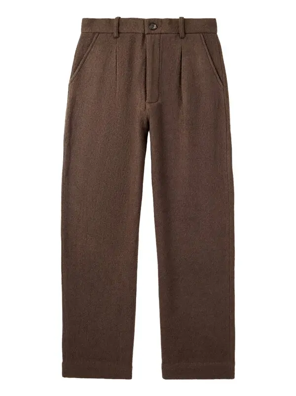 KARTIK RESEARCH Straight-leg Pleated Brushed-wool Trousers - Brown