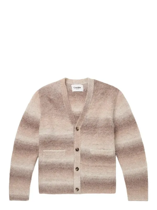 CORRIDOR Striped Brushed Alpaca-blend Cardigan - Brown