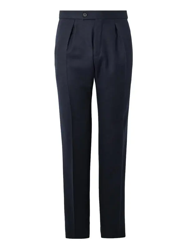 SLOWEAR Incotex Tapered Pleated Virgin Wool-twill Trousers - Blue