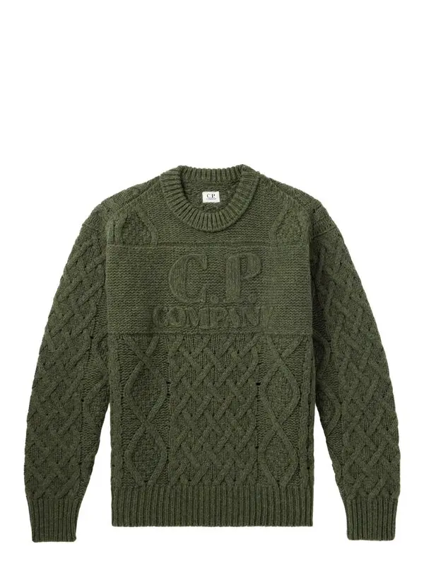 C.P. COMPANY Logo-debossed Cable-knit Wool Sweater - Green