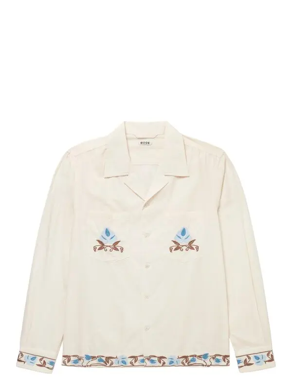 BODE Nouveau Vine Camp-collar Embroidered Cotton-poplin Shirt - White