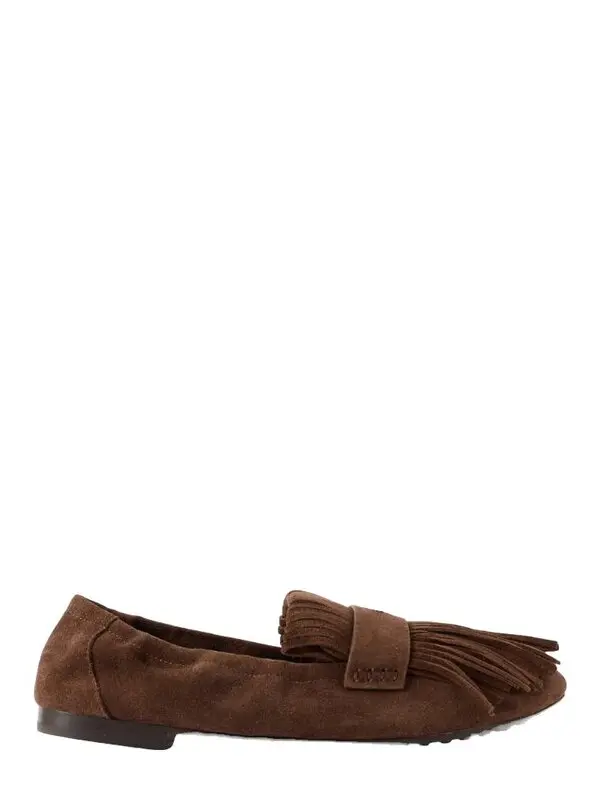 Tory Burch Fringed Suede Loafers - Brown