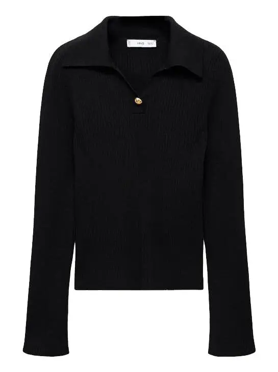 Mango Ribbed Polo Sweater - Black