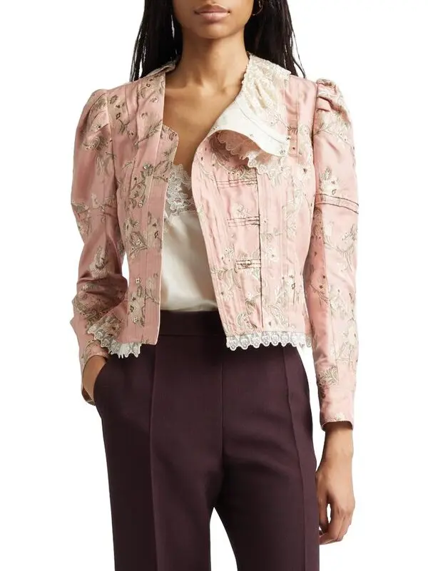 Chloé Lace Trim Floral Taffeta Jacket - 6l6 Tan Rose