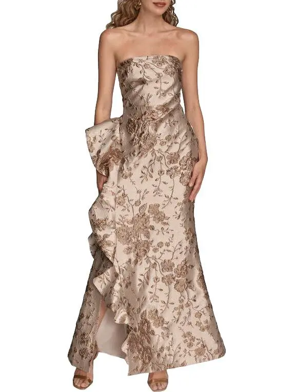 Donna Karan New York Floral Metallic Jacquard Gown - Shadow Pink