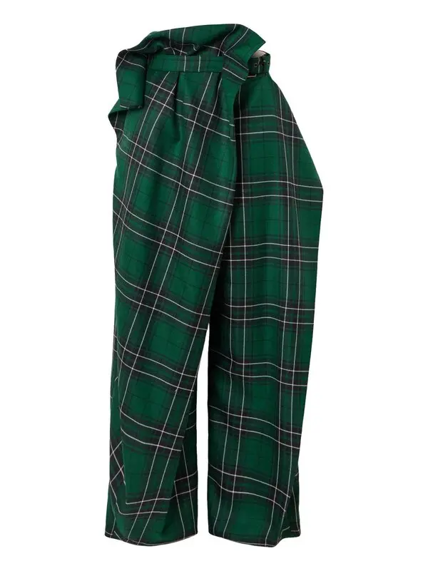 JW Anderson Draped Checked Wool-twill Pants - Green