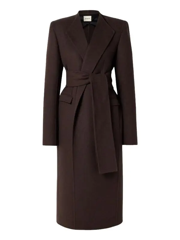 Khaite Jelson Belted Wool-felt Coat - Brown