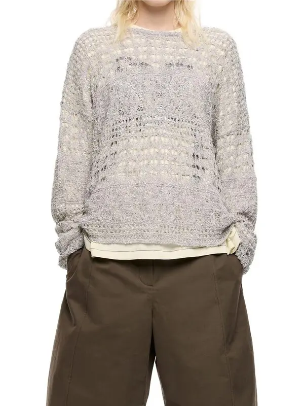Bimba Y Lola Lurex Openwork Knit Sweater - Silver