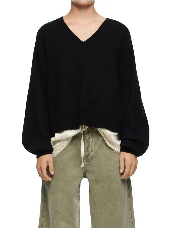 Bimba Y Lola Mohair V-neck Sweater - Black