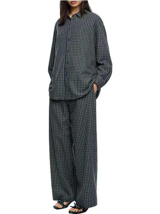 Bimba Y Lola Checked Trousers With Elasticated Waist - Navy