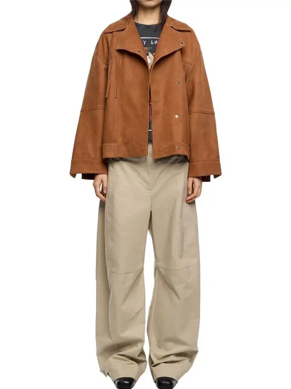 Bimba Y Lola Leather Fringed Double-breasted Jacket - Tobacco