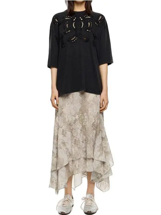 Bimba Y Lola Snake Print Asymmetric Pleated Midi Skirt - Snake Taupe