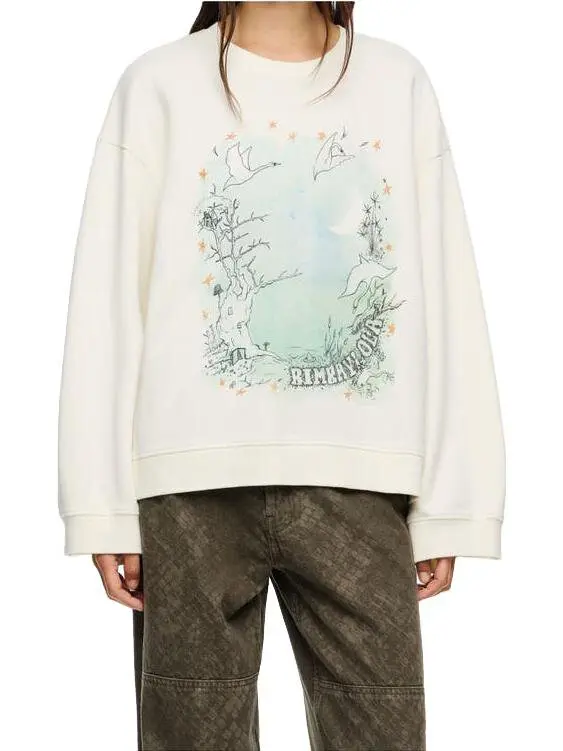Bimba Y Lola Swans Print Cropped Sweatshirt - Ivory