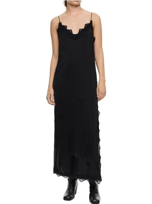 Bimba Y Lola Satin Midi Dress With Lace - Black