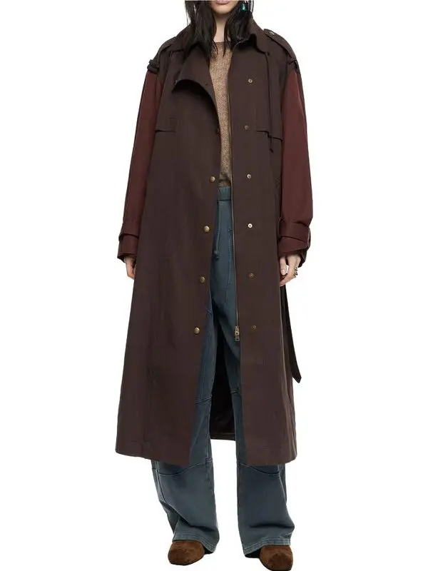 Bimba Y Lola Maxi Length Double-breasted Trench Coat - Burgundy