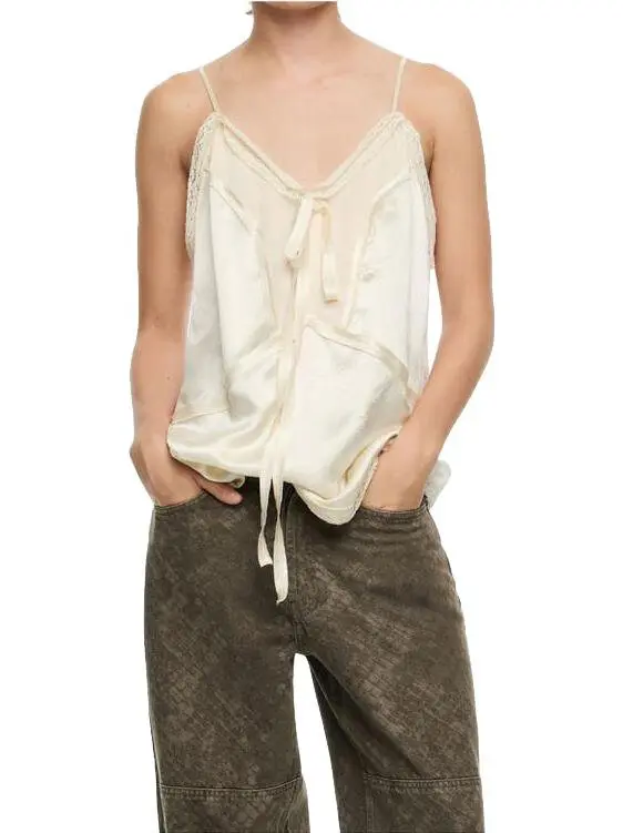 Bimba Y Lola Mixed Fabrics Straight Cut Top - Beige