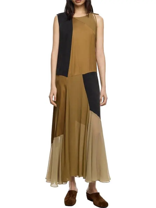 Bimba Y Lola Patchwork Midi Dress - Camel