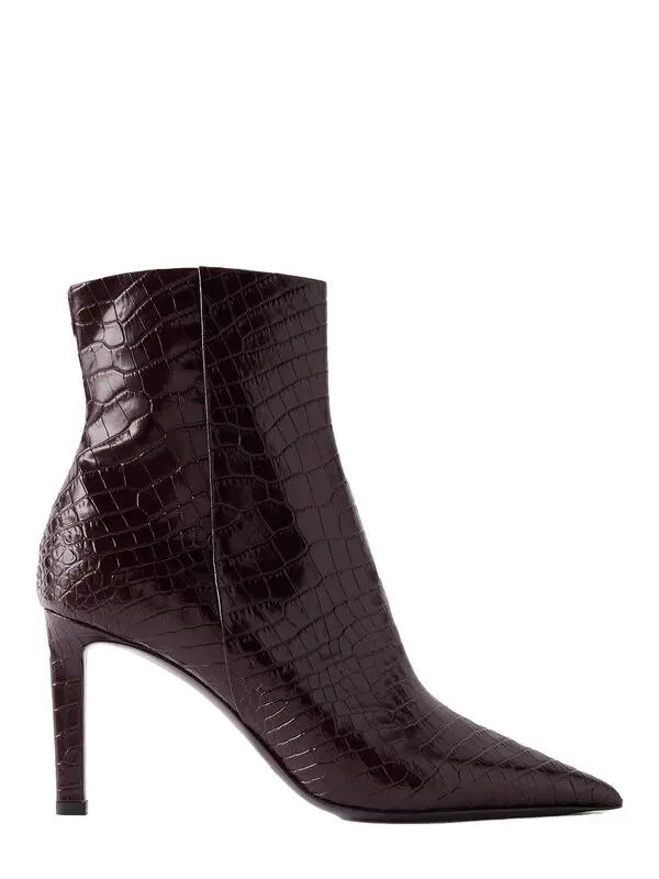 JIMMY CHOO Frankie 85 Croc-effect Leather Ankle Boots - Burgundy