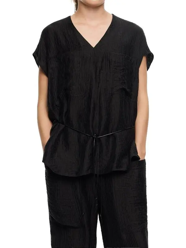 Bimba Y Lola Tied V-neck Top - Washed Black