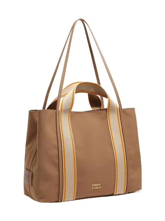Bimba Y Lola Striped Nylon Shopper Bag - Cinnamon