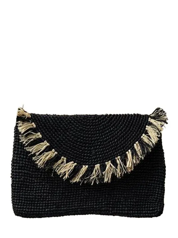 INDEGO AFRICA Ijoro Raffia Clutch - Black & Natural