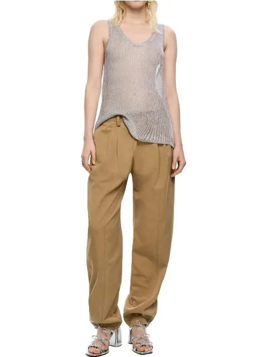 Bimba Y Lola Washed Cotton Darted Trousers - Camel
