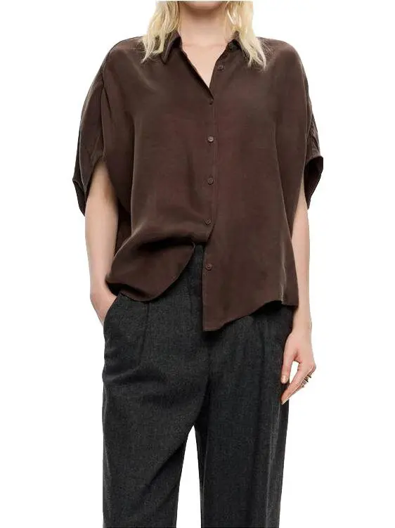 Bimba Y Lola Fluid Cape Shirt - Dark Brown