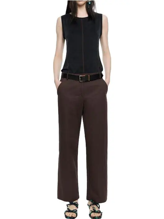 Bimba Y Lola Cotton Straight Leg Trousers - Burgundy
