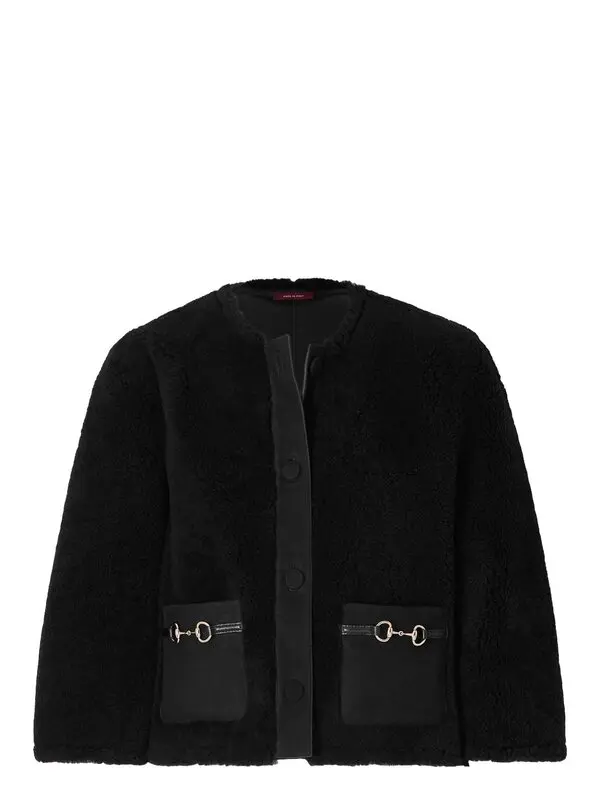Gucci Cropped Shearling Jacket With Horsebit Detail - Black