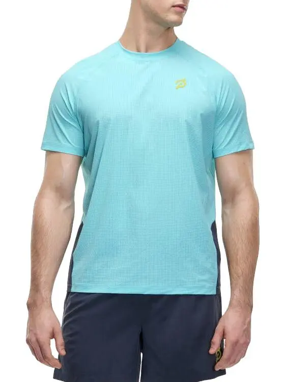 PELOTON Grid Jacquard Colorblock Short Sleeve Tee - Aqua Sky