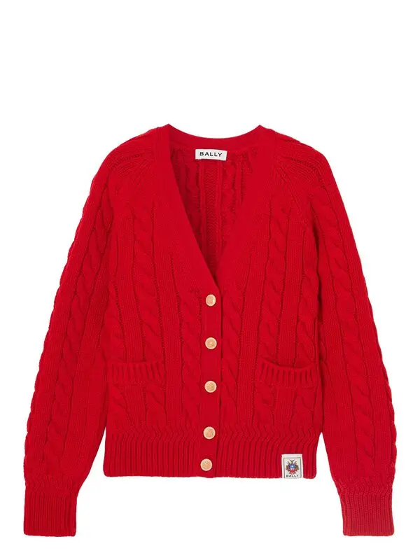 Bally Cable-knit Merino Wool Cardigan - Red
