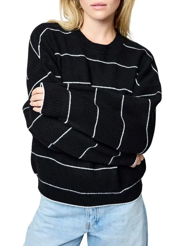 French Connection Riddley Stripe Relaxed Fit Sweater - Black-porcelain Cream