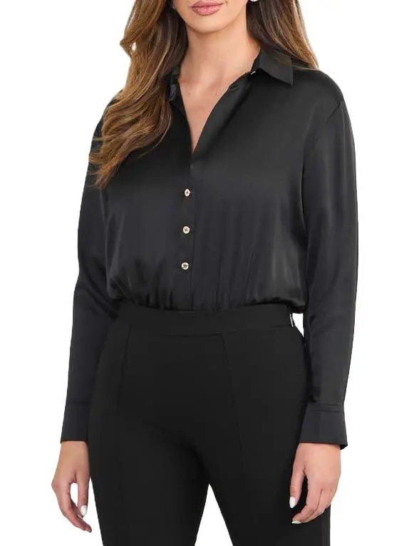 MARCIANO Satin Shirt Bodysuit - Jet Black