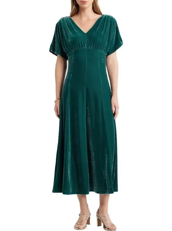 Chelsea28 Velvet V-neck Maxi Dress - Green Ponderosa