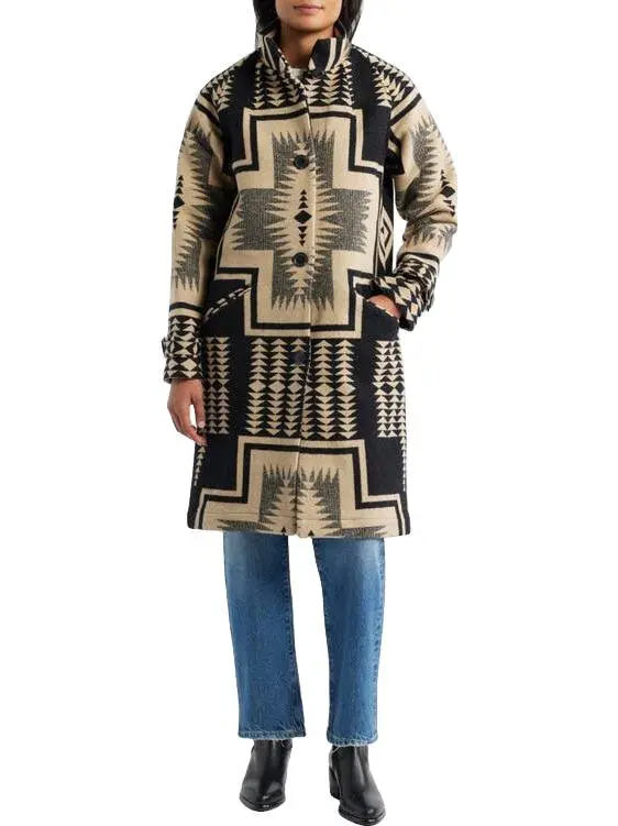 Pendleton Timberline Virgin Wool-blend Blanket Coat - Black/tan Harding